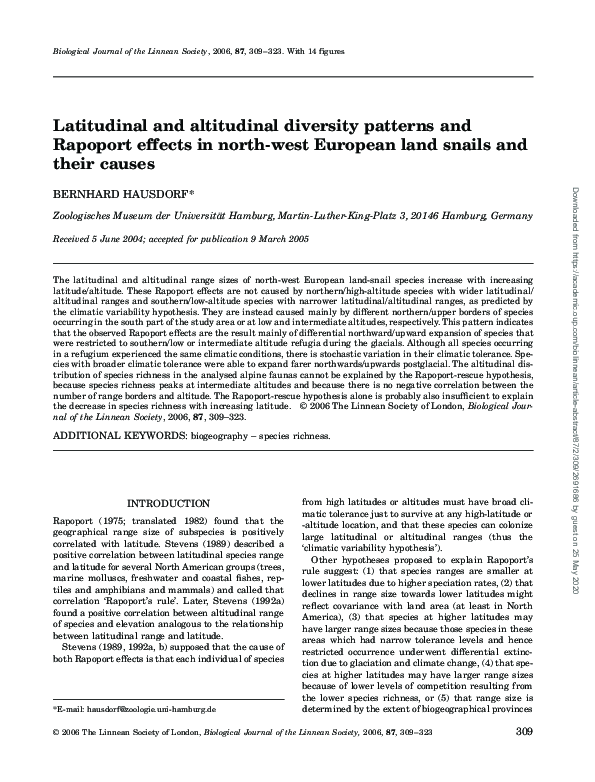(PDF) Latitudinal and altitudinal diversity patterns and Rapoport ...