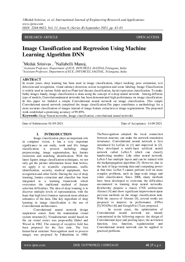 Pdf Image Classification And Regression Using Machine Learning Algorithm Dnn