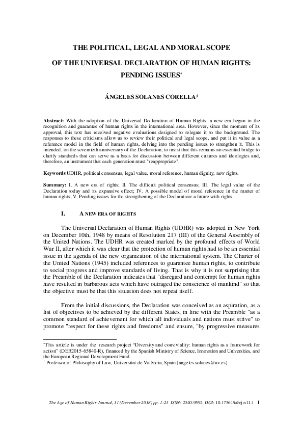 (PDF) The Political, Legal and Moral Scope of the Universal Declaration ...