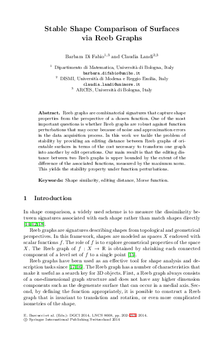 (PDF) Stable Shape Comparison of Surfaces via Reeb Graphs