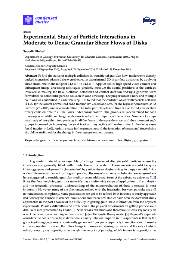 (PDF) Experimental Study of Particle Interactions in Moderate to Dense Granular Shear Flows of Disks