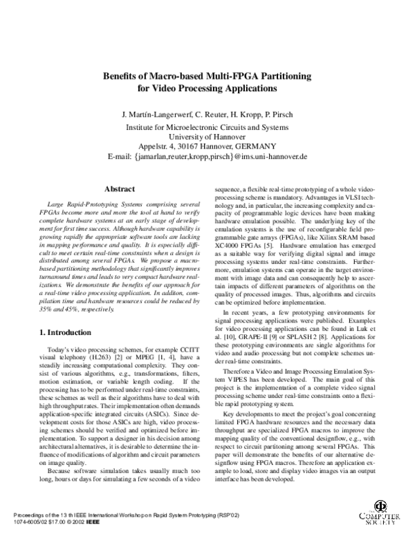 (PDF) Benefits of macro-based multi-FPGA partitioning for video processing applications