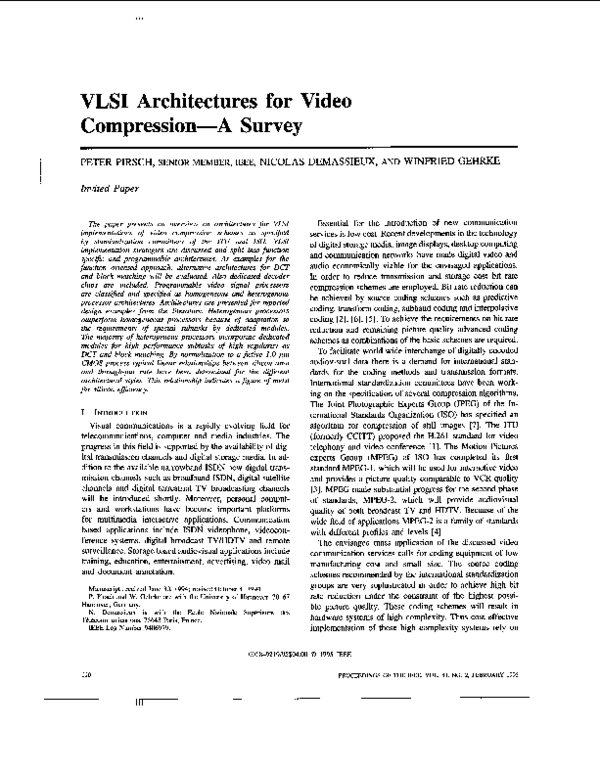 (PDF) VLSI architectures for video compression-a survey