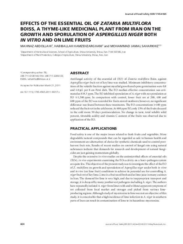 (PDF) Effects of the Essential Oil of Zataria Multiflora Boiss, a Thyme ...