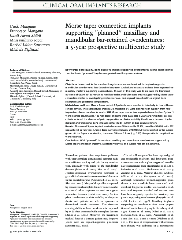 (PDF) Morse taper connection implants supporting “planned” maxillary ...