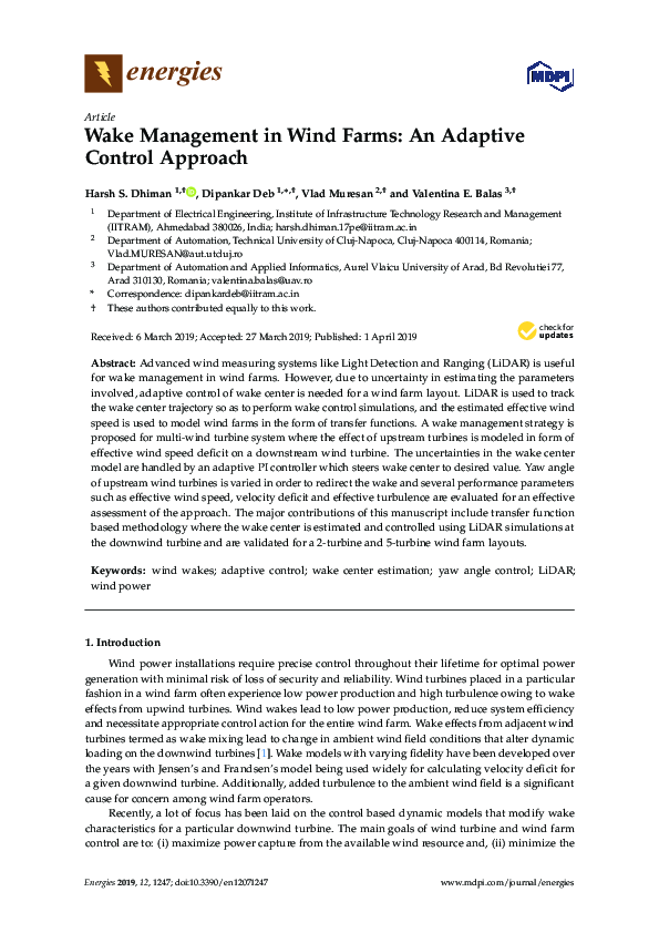 (PDF) Wake Management in Wind Farms: An Adaptive Control Approach