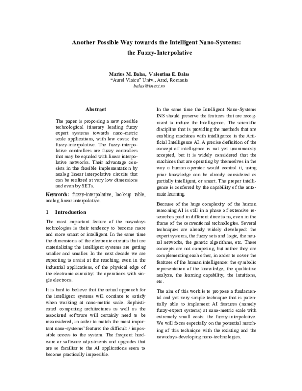 (PDF) Another Possible Way towards the Intelligent Nano-Systems the Fuzzy-Interpolative