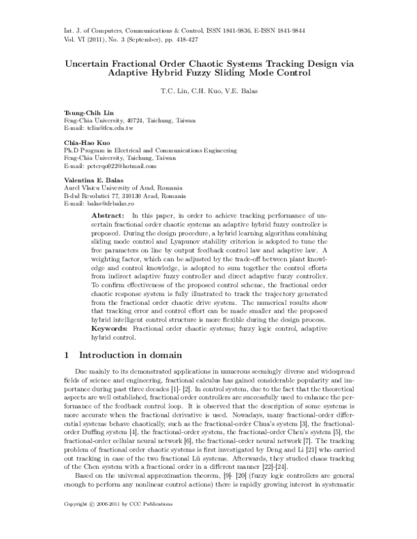 (PDF) Uncertain Fractional Order Chaotic Systems Tracking Design via Adaptive Hybrid Fuzzy ...