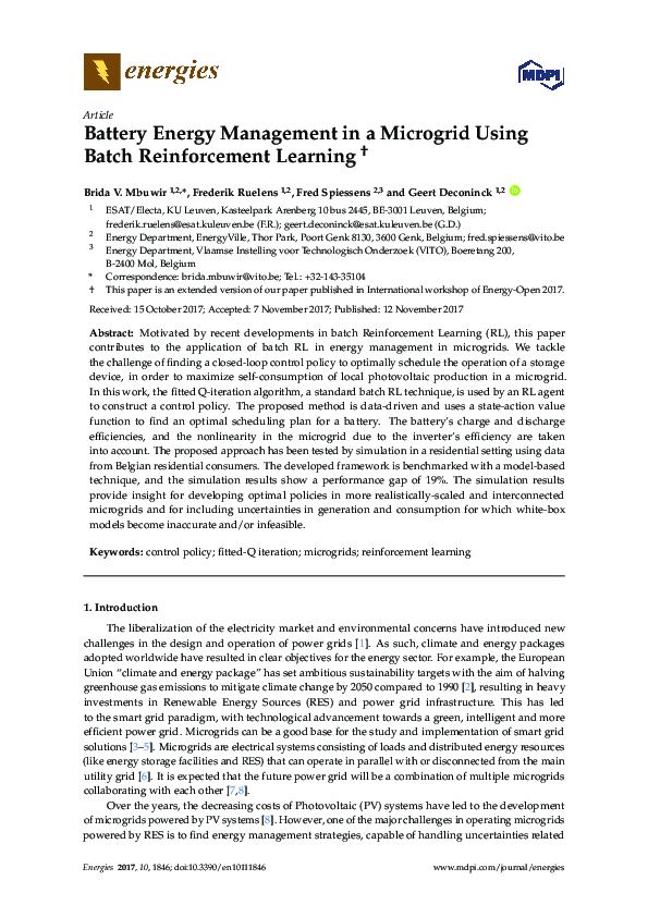 (PDF) Battery Energy Management in a Microgrid Using Batch Reinforcement Learning