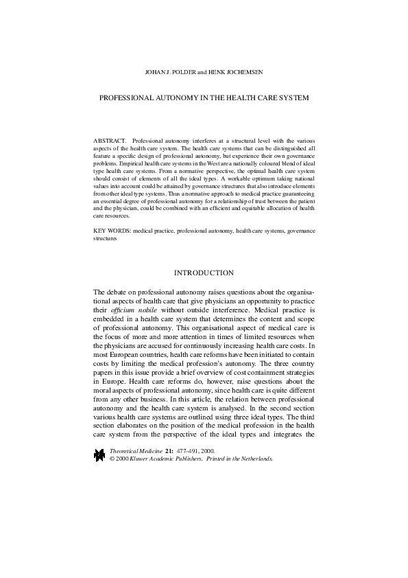 (PDF) Professional autonomy in the health care system