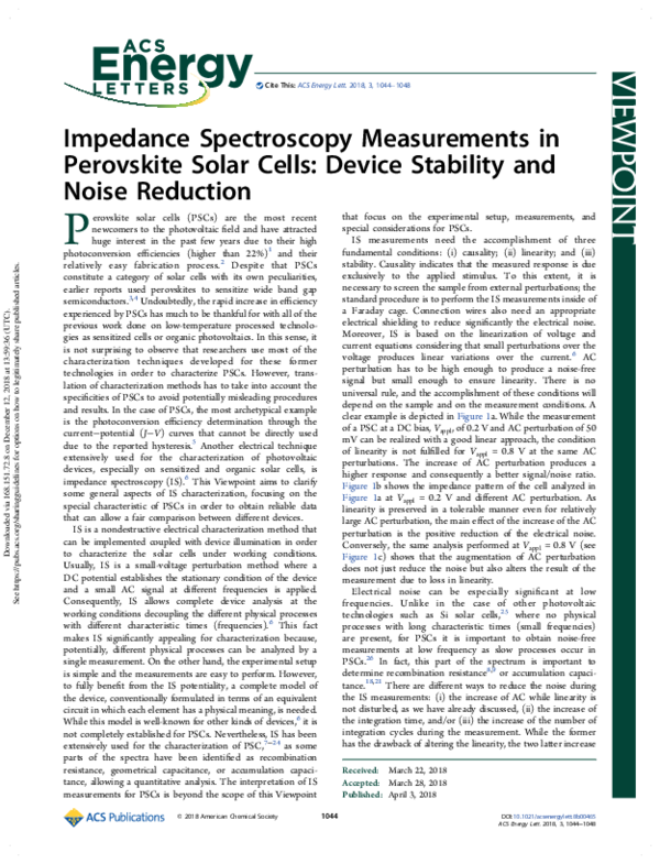 (PDF) Impedance Spectroscopy Measurements in Perovskite Solar Cells ...
