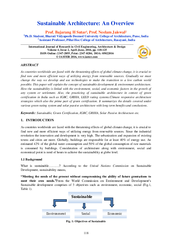 (PDF) Sustainable Architecture: An Overview