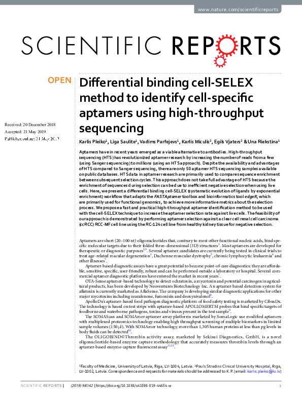 (PDF) Differential binding cell-SELEX method to identify cell-specific ...