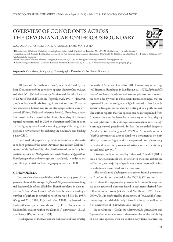(PDF) Overview of conodonts across the Devonian/Carboniferous boundary
