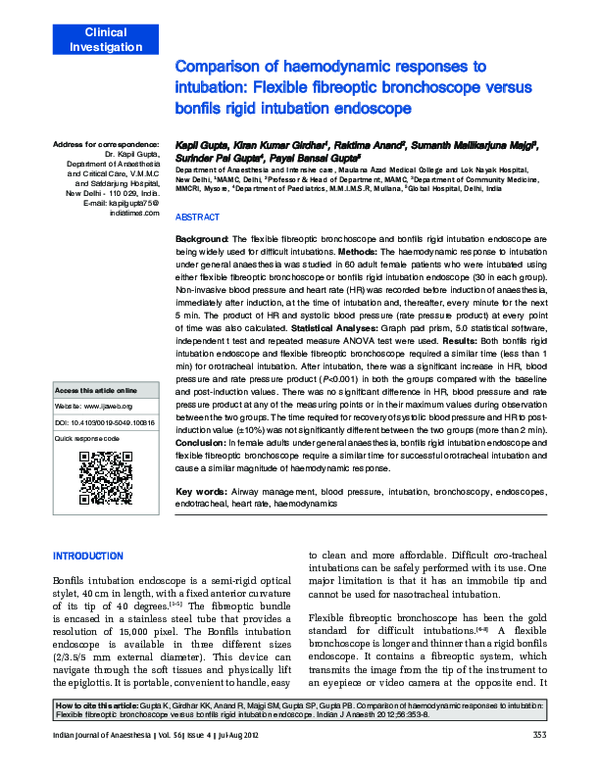 (PDF) Comparison of haemodynamic responses to intubation: Flexible ...