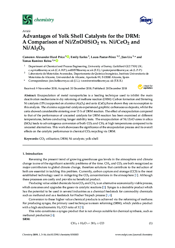(PDF) Advantages of Yolk Shell Catalysts for the DRM: A Comparison of ...