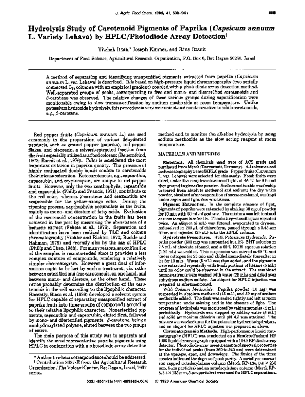 (PDF) Hydrolysis study of carotenoid pigments of paprika (Capsicum annuum L. variety Lehava) by ...