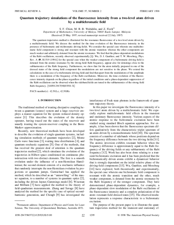 (PDF) Quantum trajectory simulations of the fluorescence intensity from ...