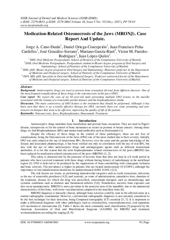 (PDF) Medication-Related Osteonecrosis of the Jaws (MRONJ). Case Report ...