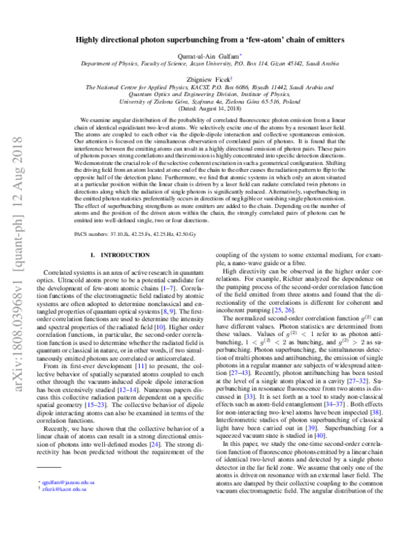 (PDF) Highly directional photon superbunching from a few-atom chain of emitters | Zbigniew Ficek ...