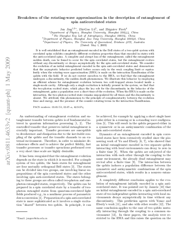 (PDF) Breakdown of the rotating-wave approximation in the description of entanglement of spin ...