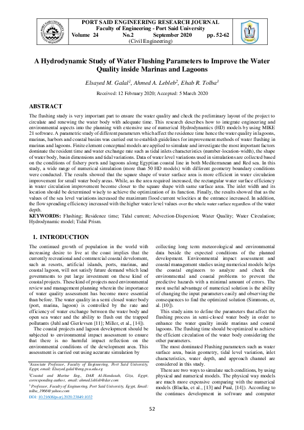 (PDF) A Hydrodynamic Study of Water Flushing Parameters to Improve the ...