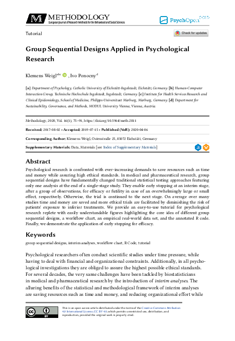 (PDF) Group sequential designs applied in psychological research