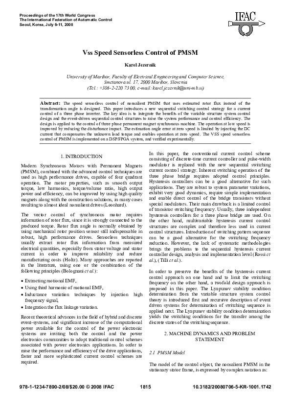 (PDF) Vss Speed Sensorless Control of PMSM