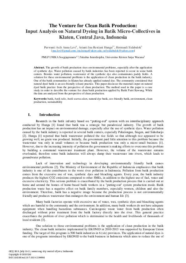 (PDF) The Venture for Clean Batik Production: Input Analysis on Natural ...
