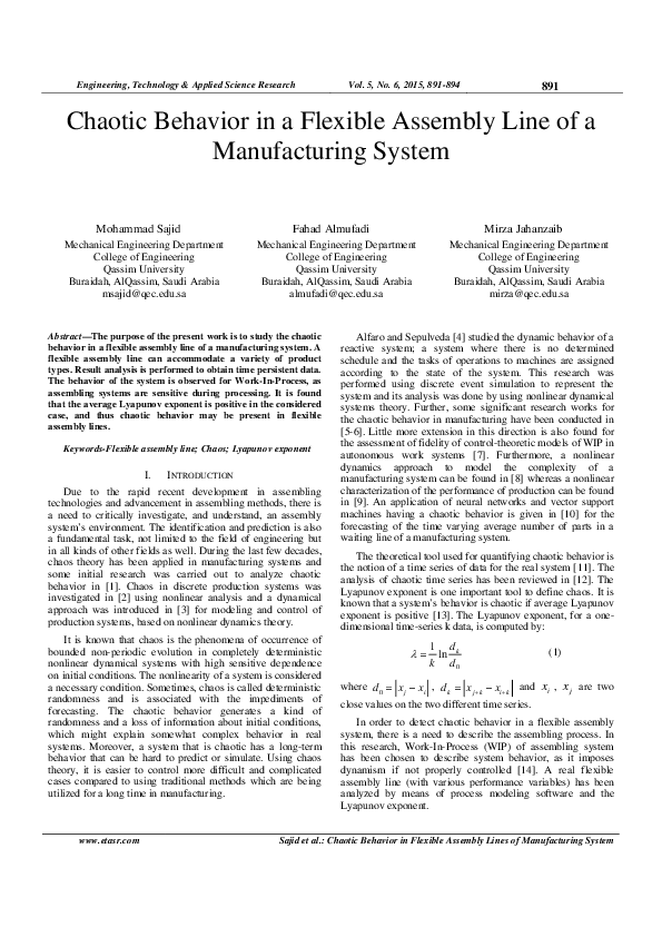 (PDF) Chaotic Behavior in a Flexible Assembly Line of a Manufacturing ...