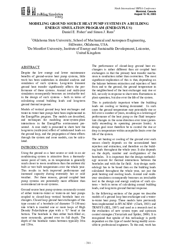 (PDF) Modeling ground source heat pump systems in a building energy simulation program (EnergyPlus)