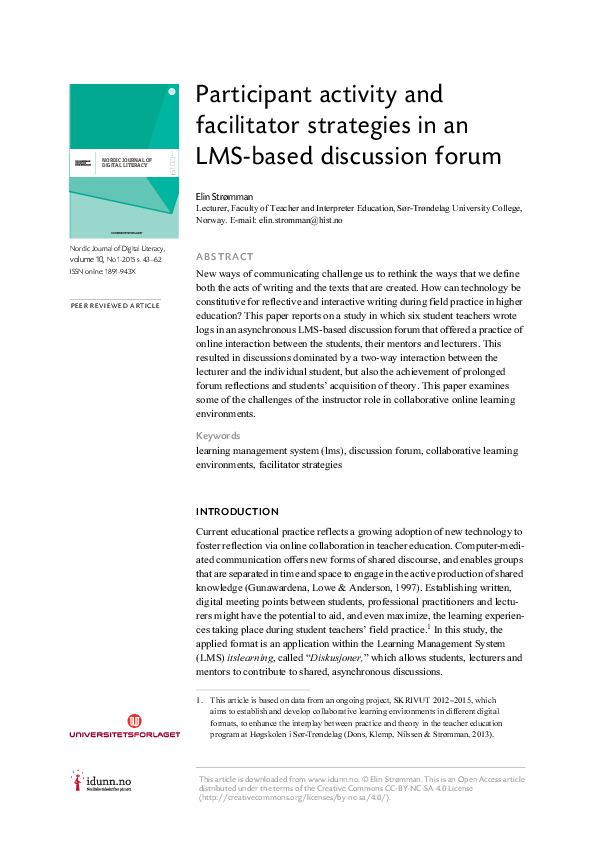 (PDF) Participant activity and facilitator strategies in an LMS-based ...