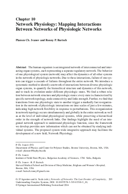 (PDF) Network Physiology: Interconnections of Physiologic Systems