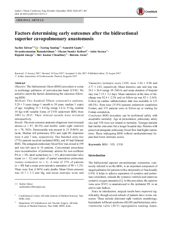 (PDF) Factors determining early outcomes after the bidirectional ...