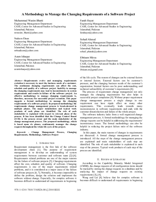 (PDF) A methodology to manage the changing requirements of a software ...