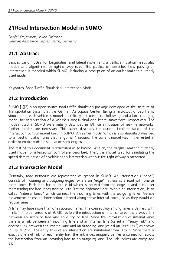 (PDF) Road Intersection Model in SUMO