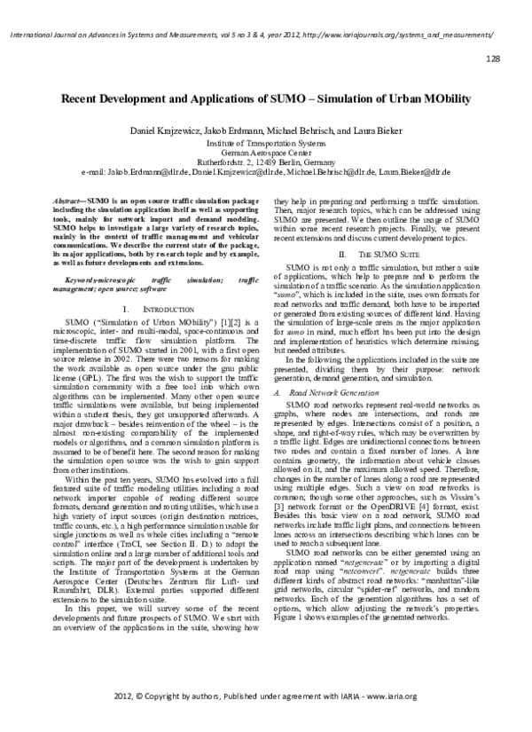 (PDF) Recent Development and Applications of SUMO - Simulation of Urban ...