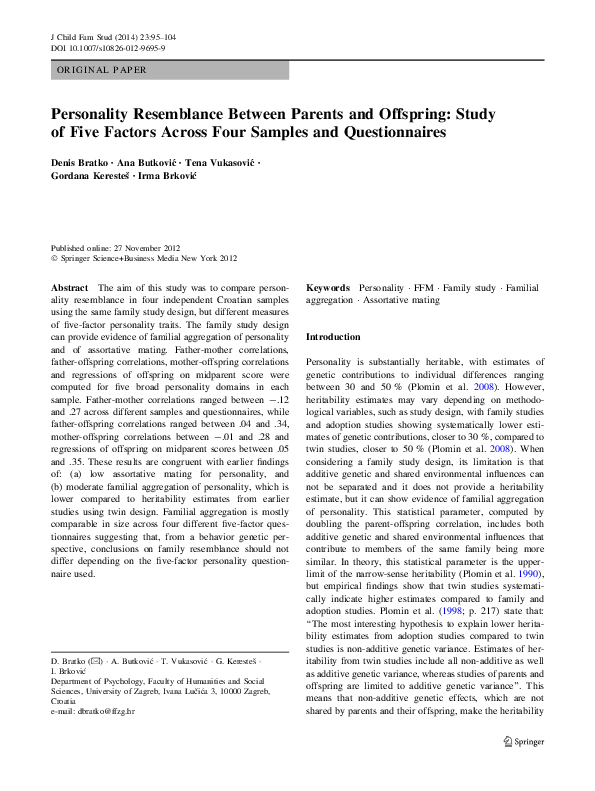 (PDF) Personality Resemblance Between Parents and Offspring: Study of ...