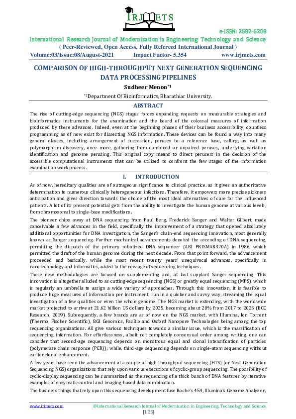 (PDF) COMPARISON OF HIGH-THROUGHPUT NEXT GENERATION SEQUENCING DATA PROCESSING PIPELINES