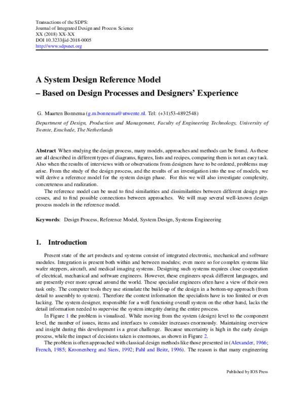 (PDF) A System Design Reference Model – Based on Design Processes and ...