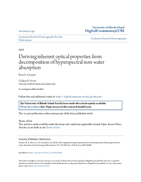 (PDF) Deriving inherent optical properties from decomposition of ...