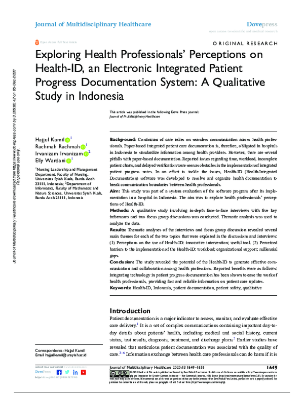 (PDF) Exploring Health Professionals’ Perceptions on Health-ID, an Electronic Integrated Patient ...