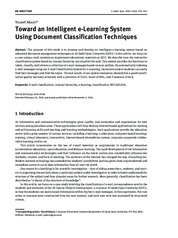 (PDF) Toward an Intelligent e-Learning System Using Document ...