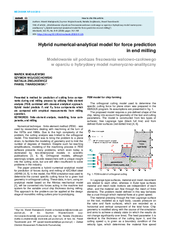 (PDF) Hybrid numerical-analytical model for force prediction in end milling