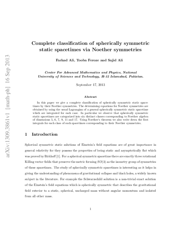 Pdf Complete Classification Of Spherically Symmetric Self Similar Perfect Fluid Solutions