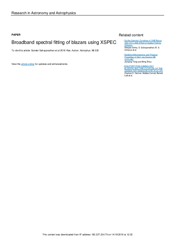 (PDF) Broadband spectral fitting of blazars using XSPEC