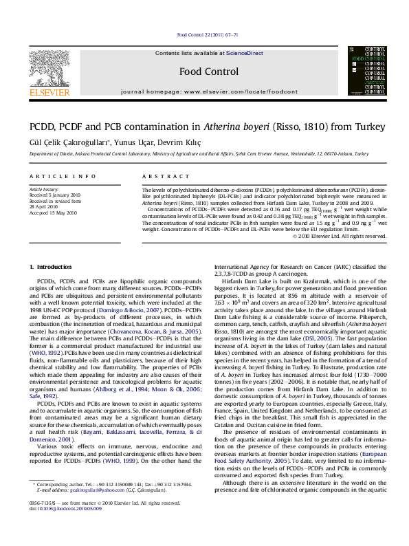 (PDF) PCDD, PCDF and PCB contamination in Atherina boyeri (Risso, 1810 ...
