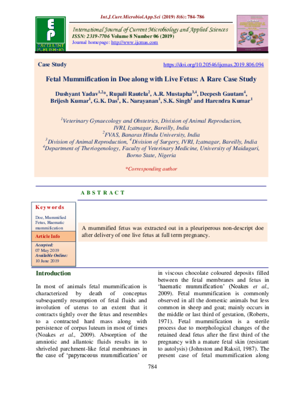 (PDF) Fetal Mummification in Doe along with Live Fetus: A Rare Case Study