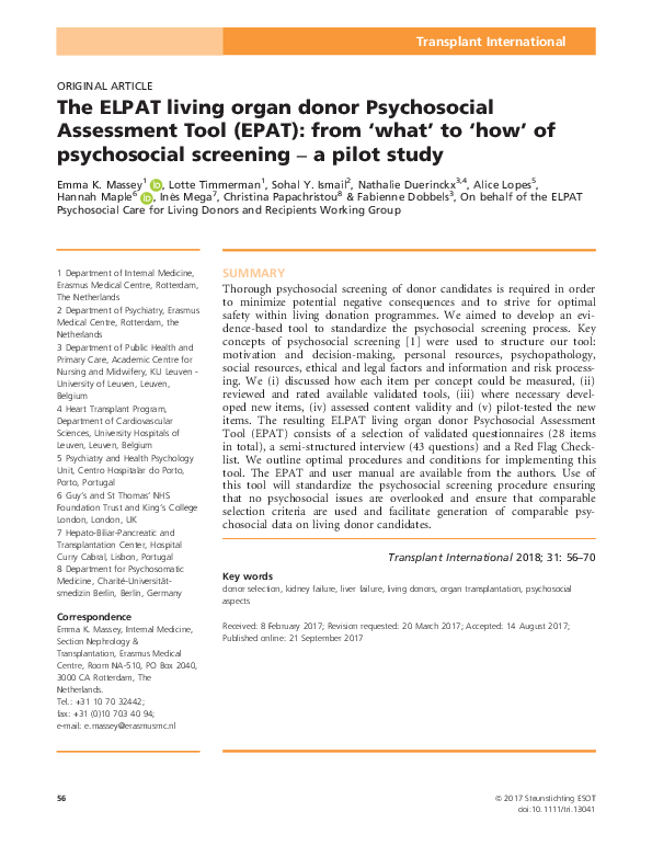 (PDF) The ELPAT living organ donor Psychosocial Assessment Tool (EPAT ...