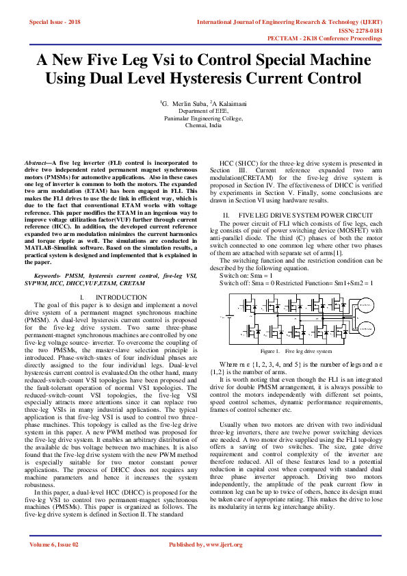 (PDF) A New Five Leg Vsi to Control Special Machine Using Dual Level Hysteresis Current Control